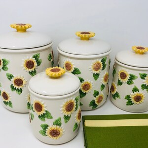 Sunflowers Canisters Set of 4 Yellow Sunflower Canisters 1970s Vintage ...
