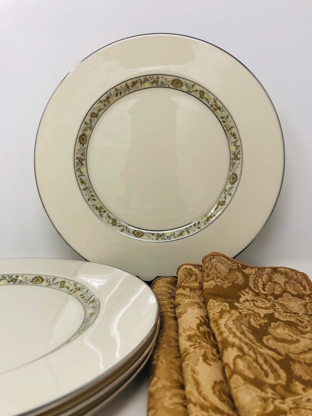 Lenox Dinner Plates Springdale Set of 4 Platinum Trim Plates 1970s ...