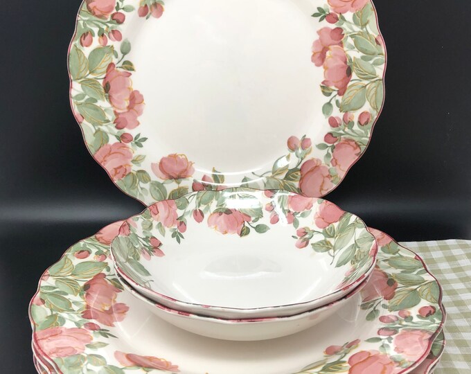 Nikko PRECIOUS 7 Piece Set Dinner Plates Soup Bowls 1990s Pink Floral ...