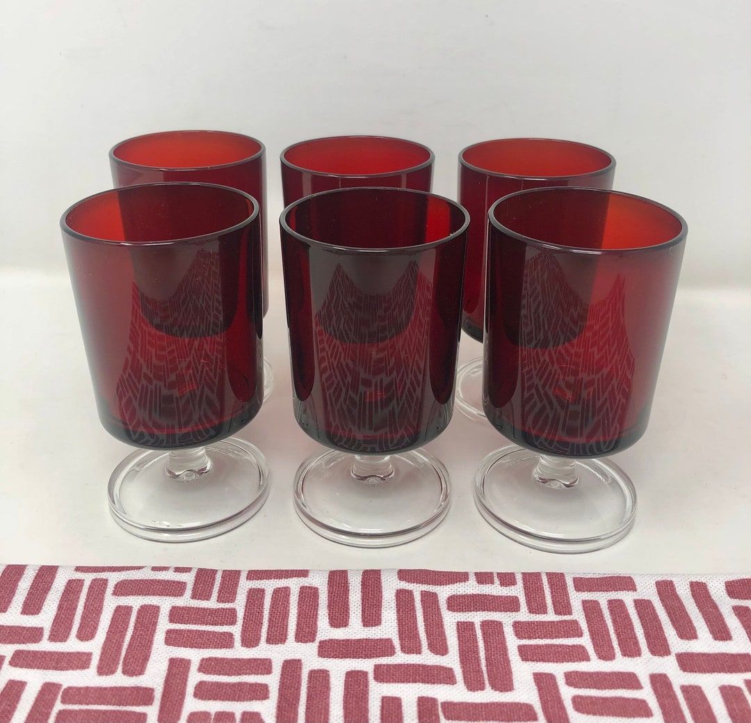 Cavalier Ruby Red Wine Glasses Set of 6 Clear Stem Base Vintage French ...