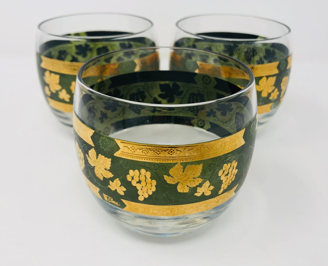 Roly Poly Glasses Cera Golden Grapes Set of 3 Cera Barware 1960s Cera ...