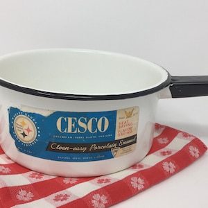 Cesco Enamelware Saucepan 2 Quart Original Label Enamel Pot Enamel ...
