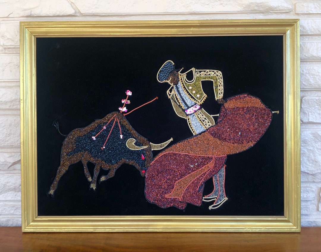 Gravel Art Matador Pebble Art Vintage 1960s 1970s Mediterranean Decor ...