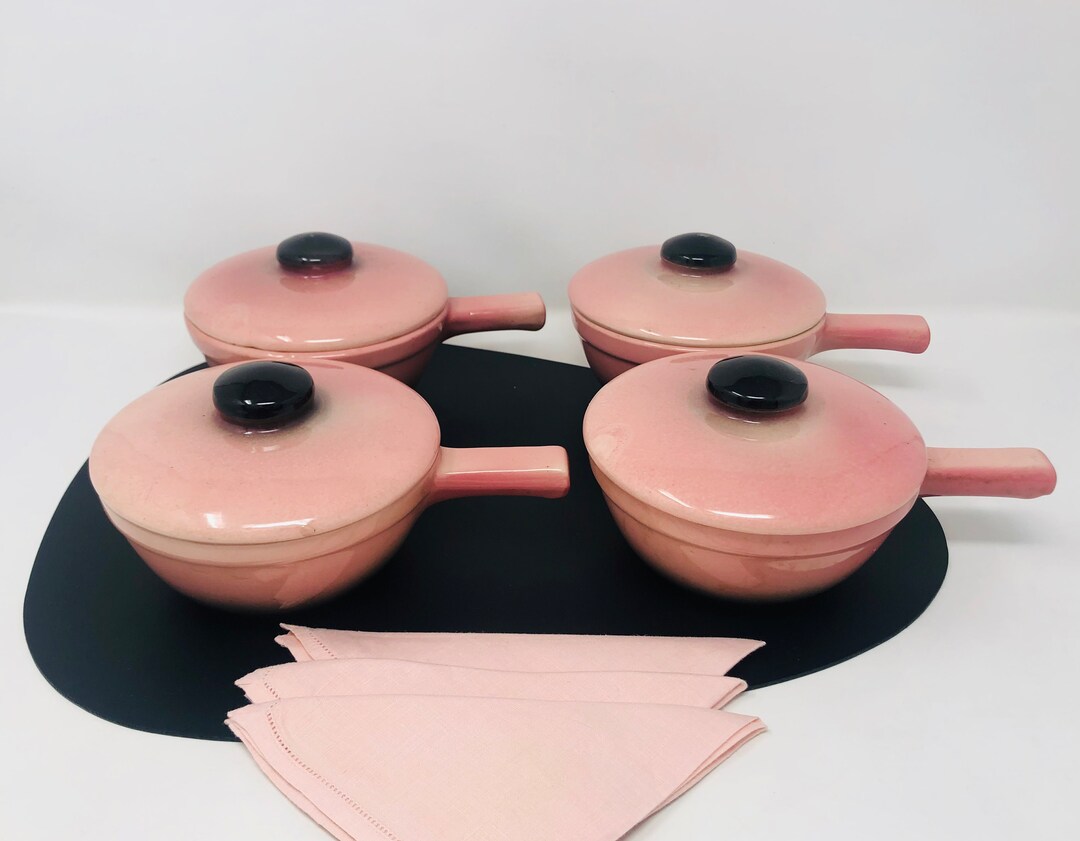 Vintage Hull Pink & Black Individual Casseroles - Set of 4 - Etsy
