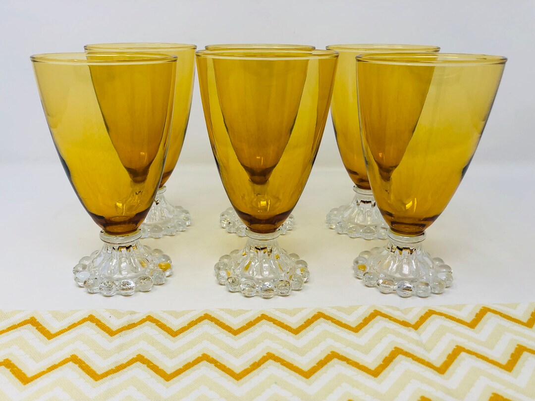 Berwick Boopie Amber Water Goblets Set of 6 Bubble Foot Glasses 1950s Amber Anchor Hocking ...