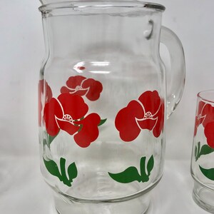 Red Foxy Flowers Pitcher and 4 Tumblers Anchor Hocking Red Poppies ...