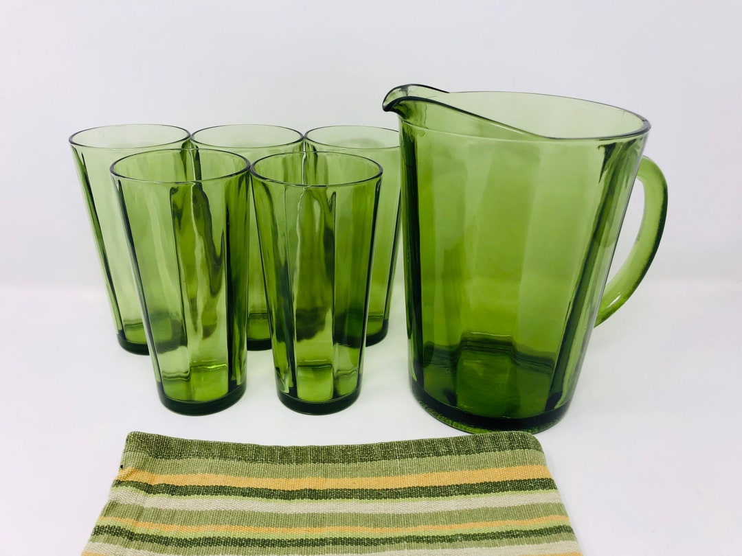 Avocado Green Pitcher and 5 Tumblers Mid Mod Avocado Green Pitcher ...