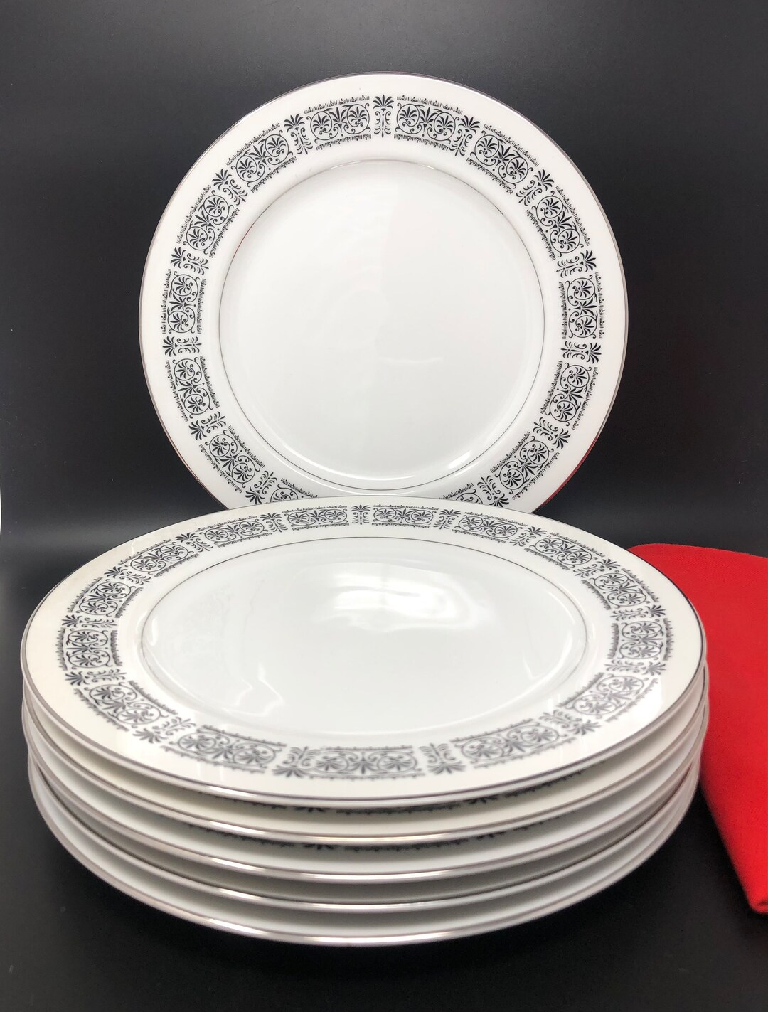 Mediterranean Dinner Plates Set of 6: Black Lace & Platinum Rim - Etsy