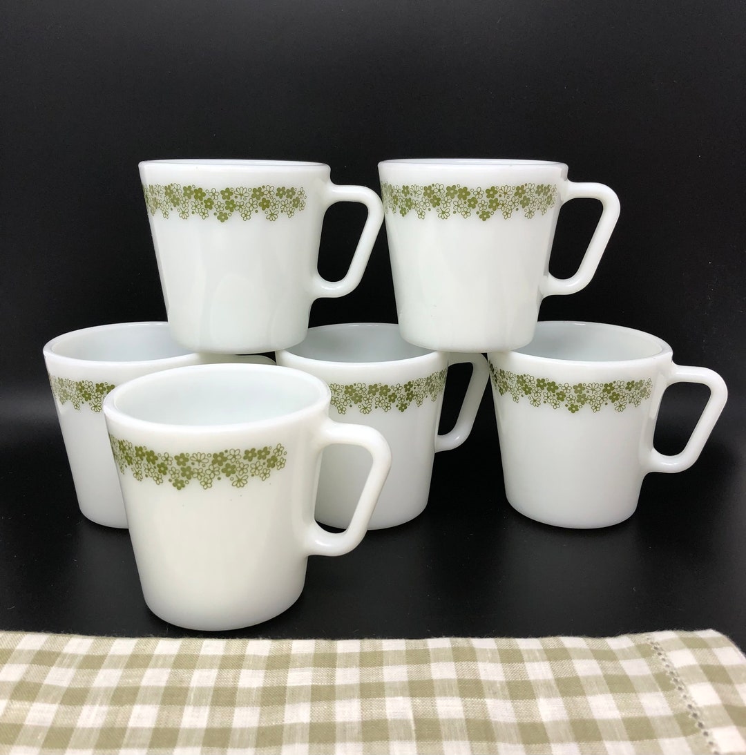 Pyrex Spring Blossom Mugs Set of 6 Avocado Green White Flowers Pyrex D ...