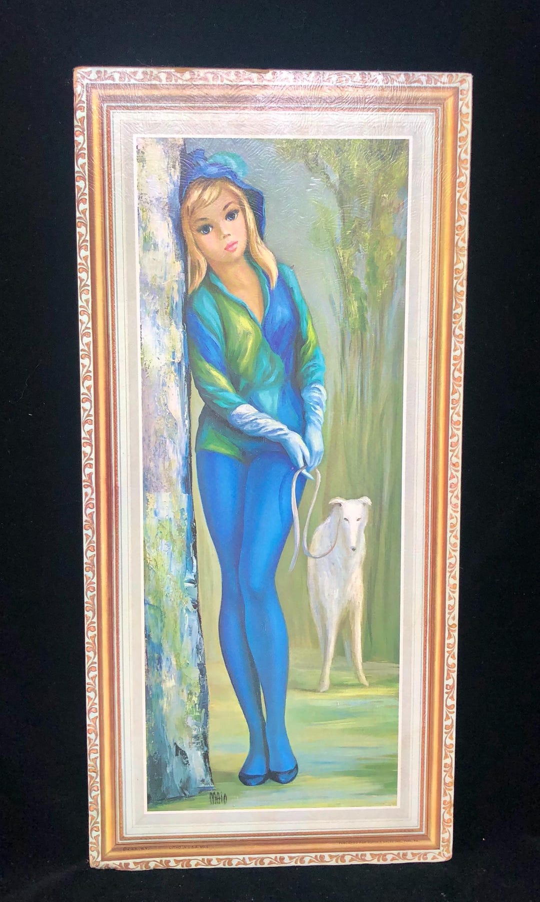 Maio Lithograph Girl With Afghan Hound 1960s Mod Wall Art Particle ...