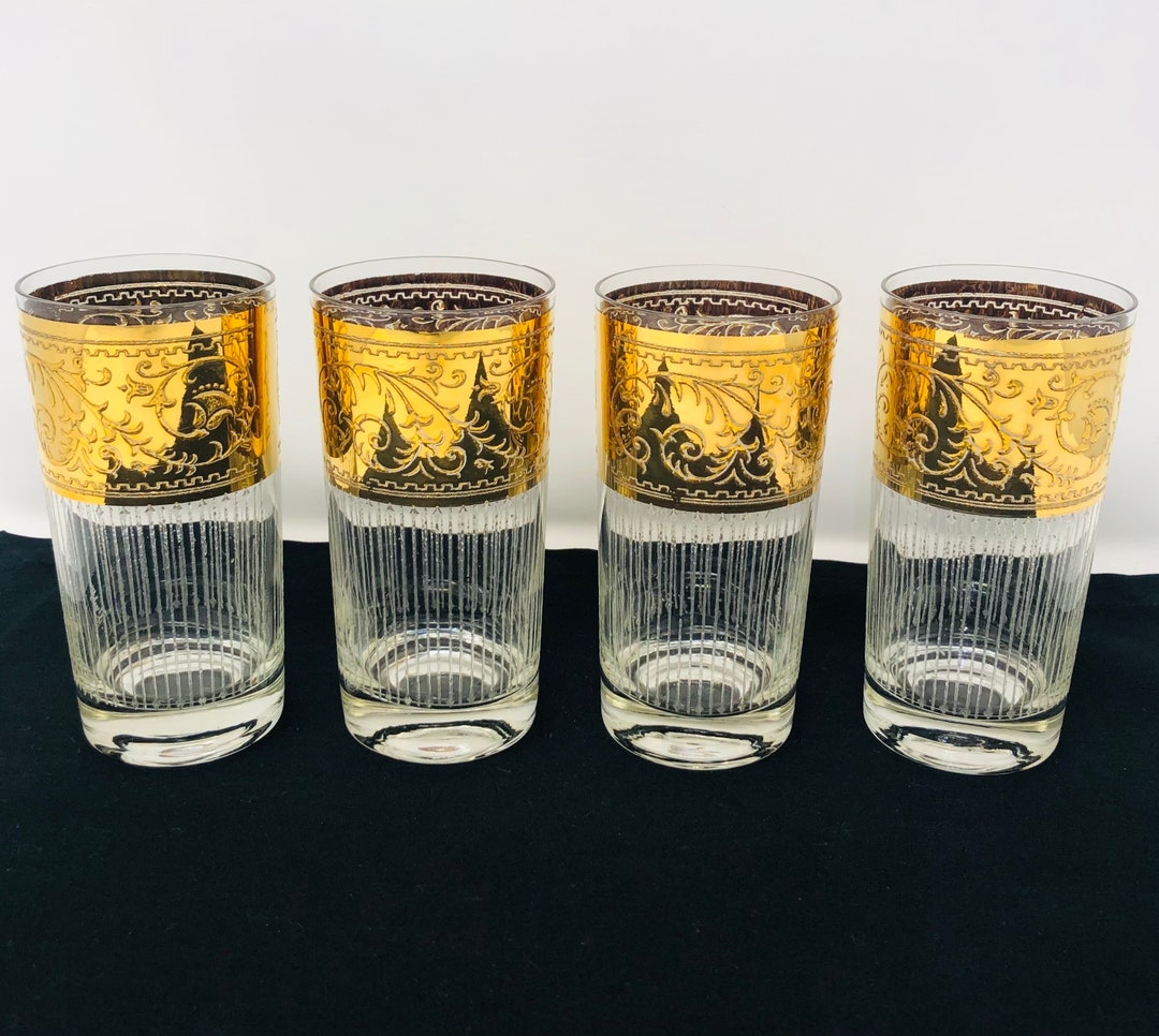 Gold Highball Glasses Starlyte Gold Embossed Glasses 22K Gold Cocktail ...