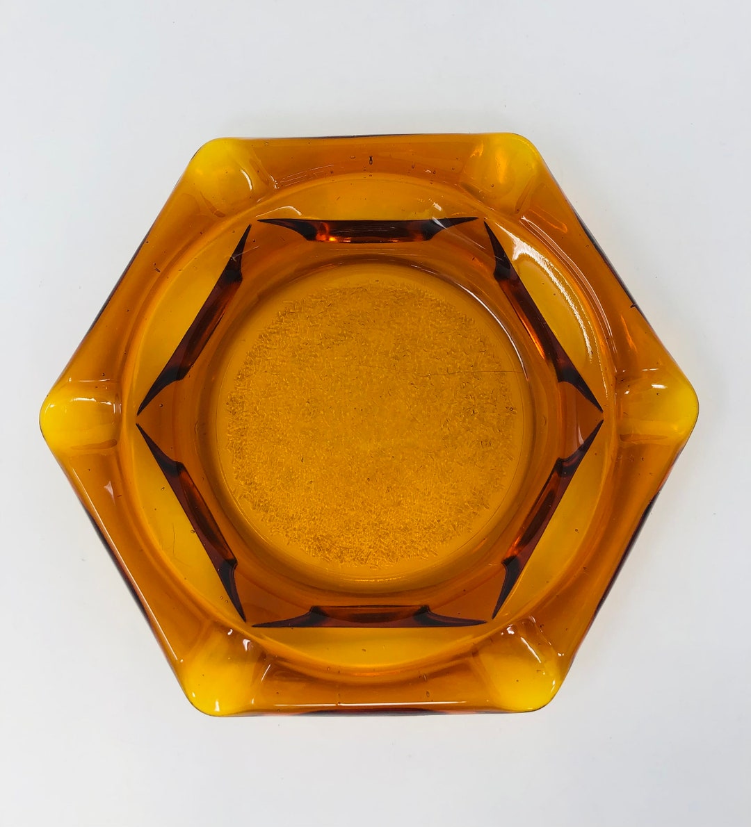Amber Glass Ashtray Hexagon Amber Hexagonal Glass Ashtray 1960s Amber ...