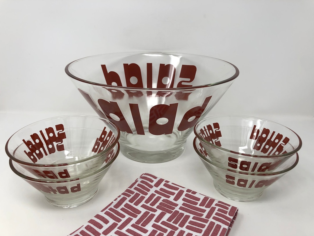 Salad Bowl Set 1970s Pop Art Mod Salad Bowls 5 Pieces Glass Salad Bowls ...