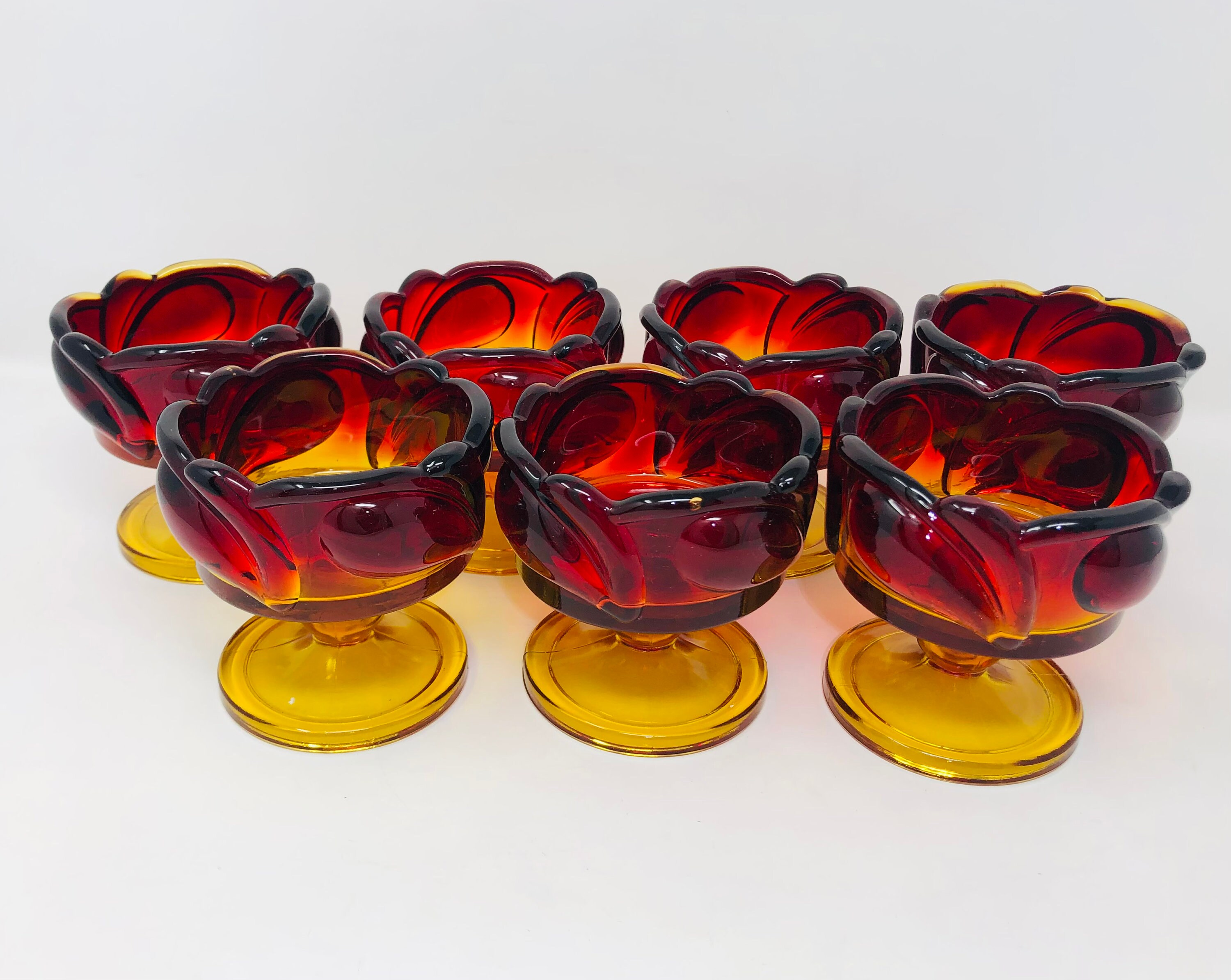 Amberina Glass Footed Dessert Dishes Set of 7 Leaf Sunset by - Etsy