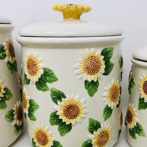 Sunflowers Canisters Set of 4 Yellow Sunflower Canisters 1970s Vintage ...