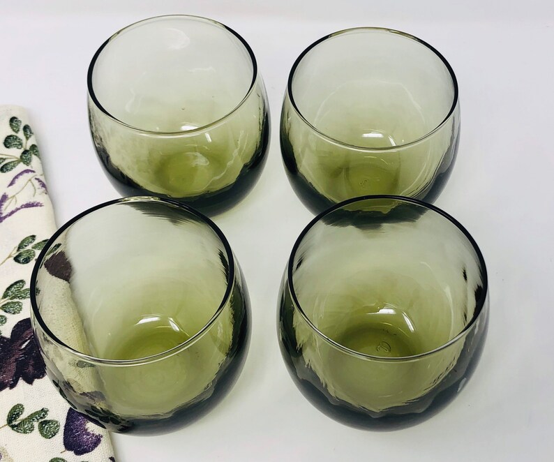Libbey Tiara Olive Green Swirl Roly Poly Rocks Glasses Set - Etsy
