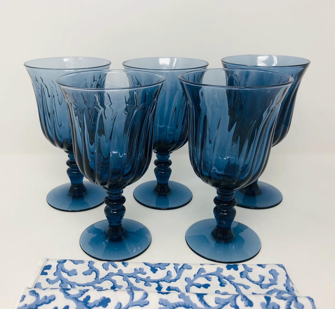 Gentry Blue Gorham Crystal Water Goblets Set of 5 Blue Goblets by ...