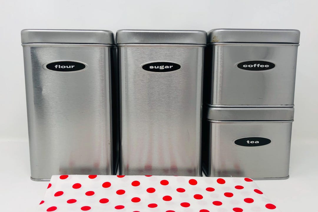 MCM Stainless Steel and Black Canister Set of 4 Mid Mod Masterware ...