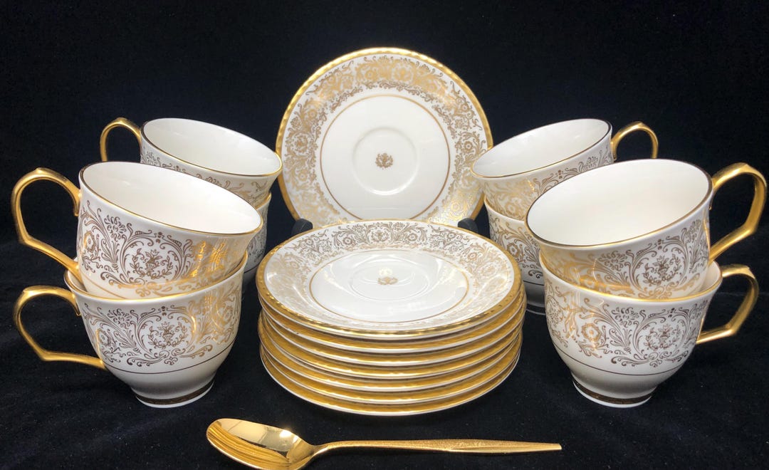 Pickard China Tiara Gold CUPS SAUCERS Set of 8 Tiara Gold by Pickard ...