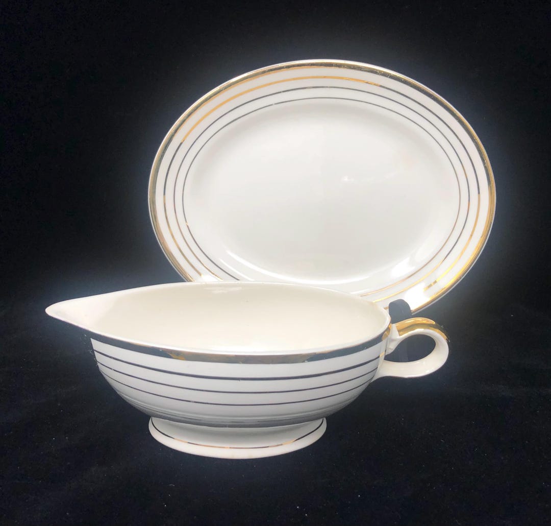 Salem Etude Gravy Boat With Underplate: Art Deco 23K Gold Dinnerware - Etsy