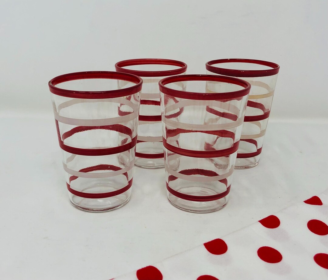 Vintage Red Stripe Shot Glass Set: 1940s-50s Retro Barware - Etsy