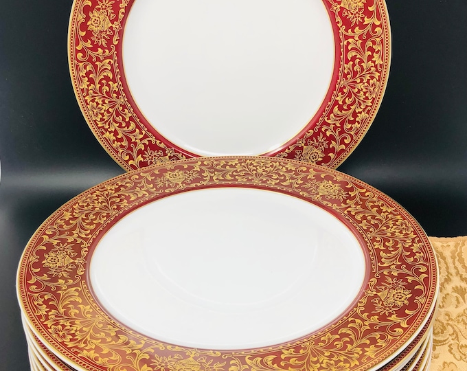 Red Gold Dinner Plates Set of 8 Harmony House Hanover 1960s Gold Red ...