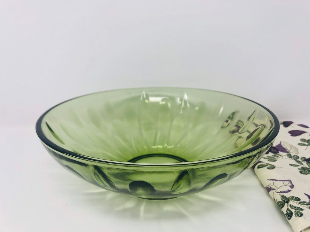 Avocado Glass Bowl Mid Mod Hazel Atlas Lyric Green Flared Bowl ...