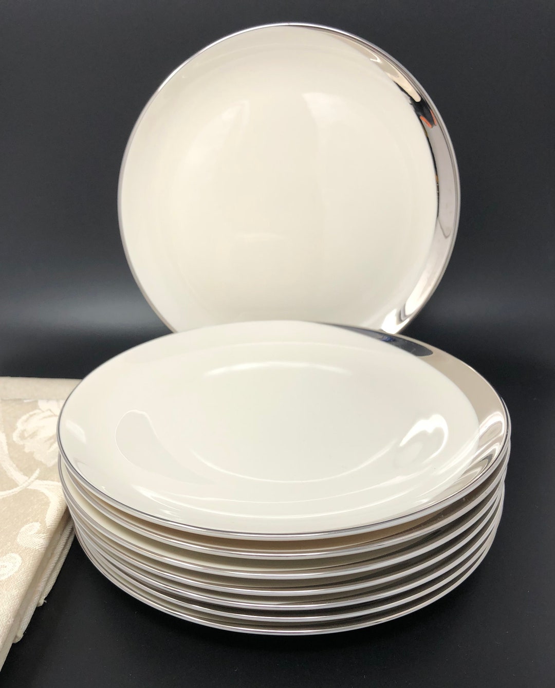 Pickard Crescent Salad Plates: Ivory China With Platinum Trim, Set of 8 ...
