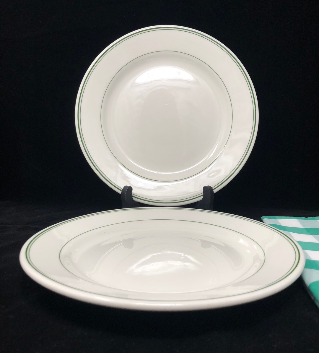 Green Stripes DINNER PLATES Set of 2 Restaurant Sterling China Diner ...