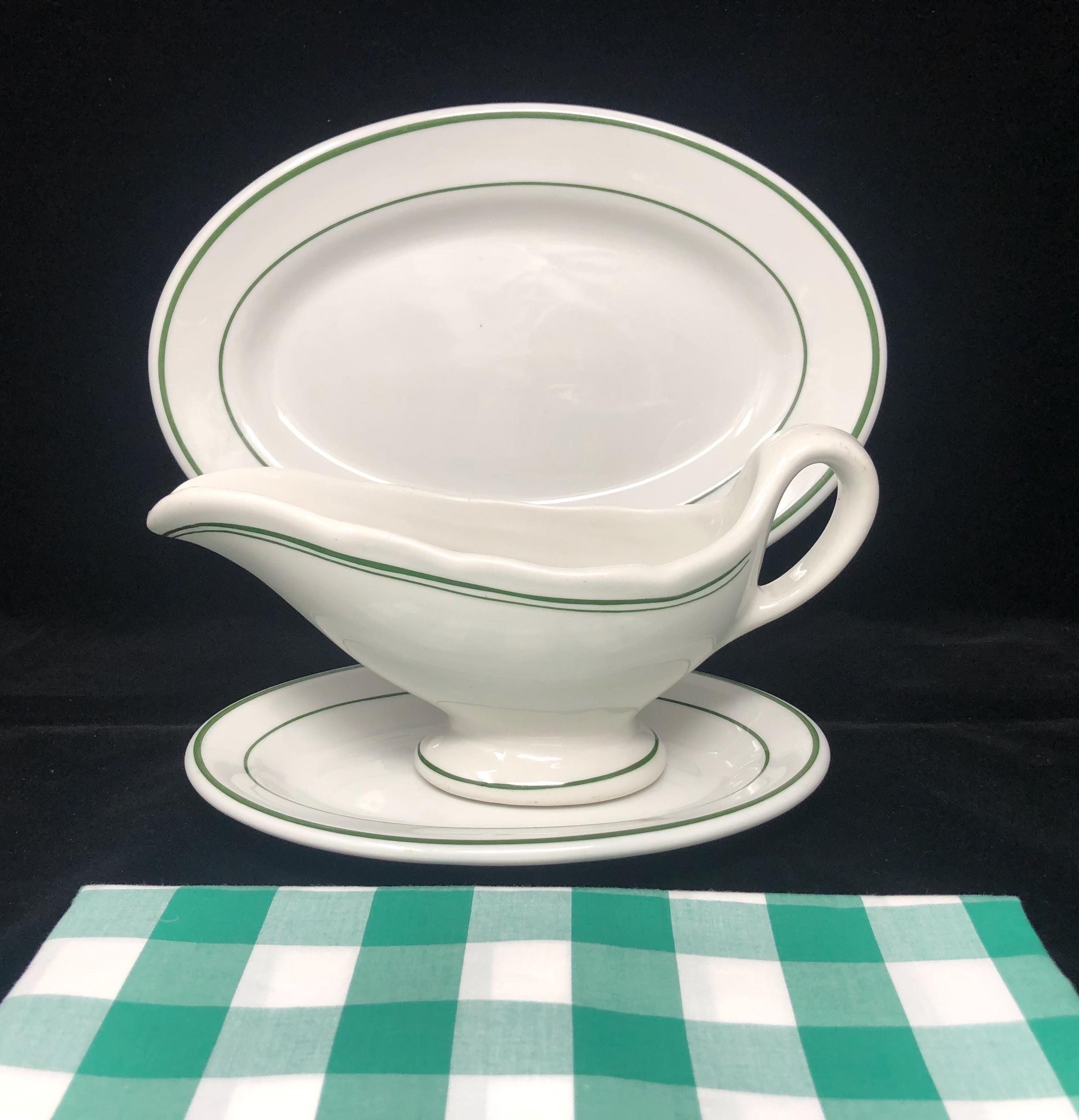 Green Stripe Diner Dinnerware Set: Gravy Boat, Underplate & Oval ...