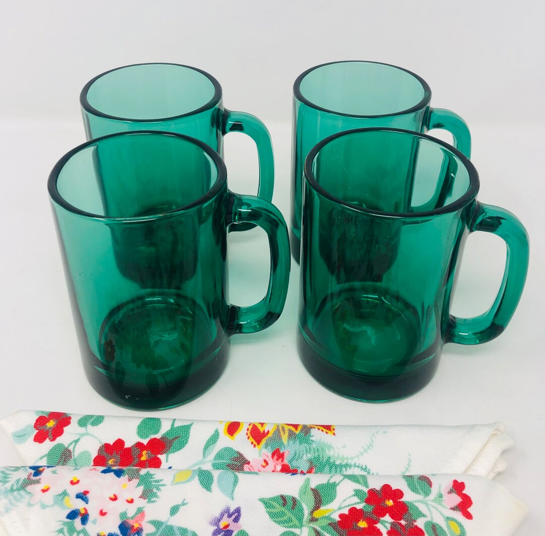 Libbey Juniper Mugs Set of 4 Teal Glass Mugs Plain Rim D Handle Teal ...