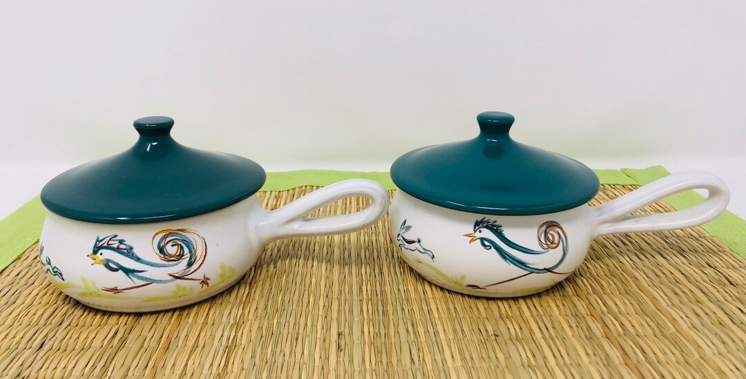 Rooster Stoneware Denby Flair Individual Lidded Casserole Set of 2 Handcrafted Signed Denby ...