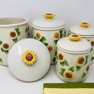 Sunflowers Canisters Set of 4 Yellow Sunflower Canisters 1970s Vintage ...