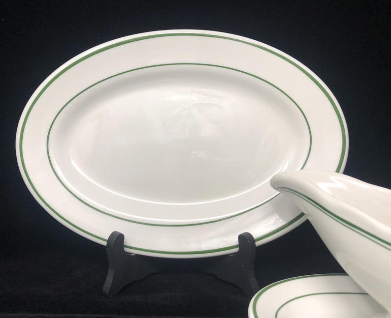 Green Stripe Diner Dinnerware Set: Gravy Boat, Underplate & Oval ...