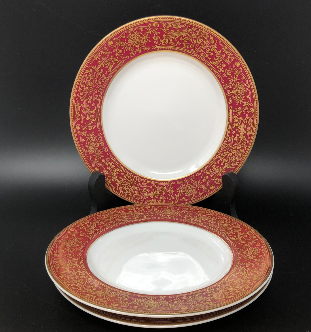 Red Gold BREAD Plates Set of 3 Harmony House Hanover 1960s Gold Red ...