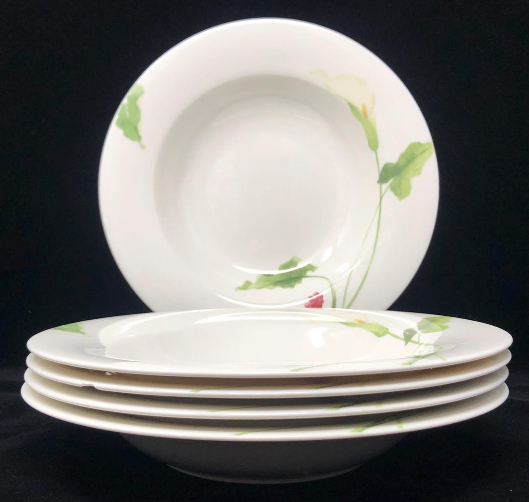 Mikasa Classic Calla Rim Soup Bowls - White Lily Dinnerware, Set of 5 ...