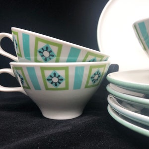 Bombay Green Iroquois CUPS SAUCERS Set of 5 Ben Seibel Design RARE 1969 ...