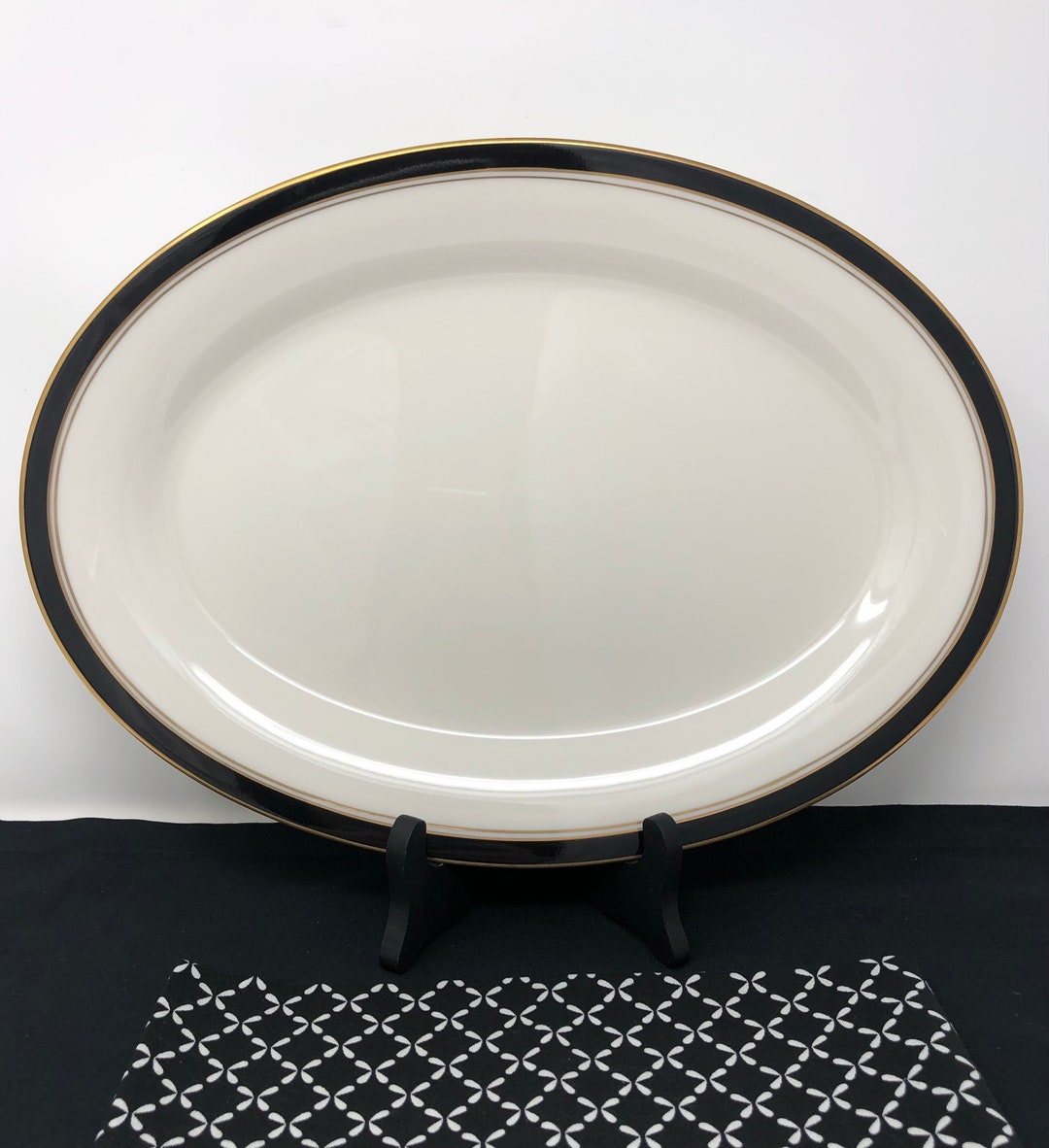 Noritake Ivory and Ebony 14 Oval Serving Platter Black Ivory Gold ...