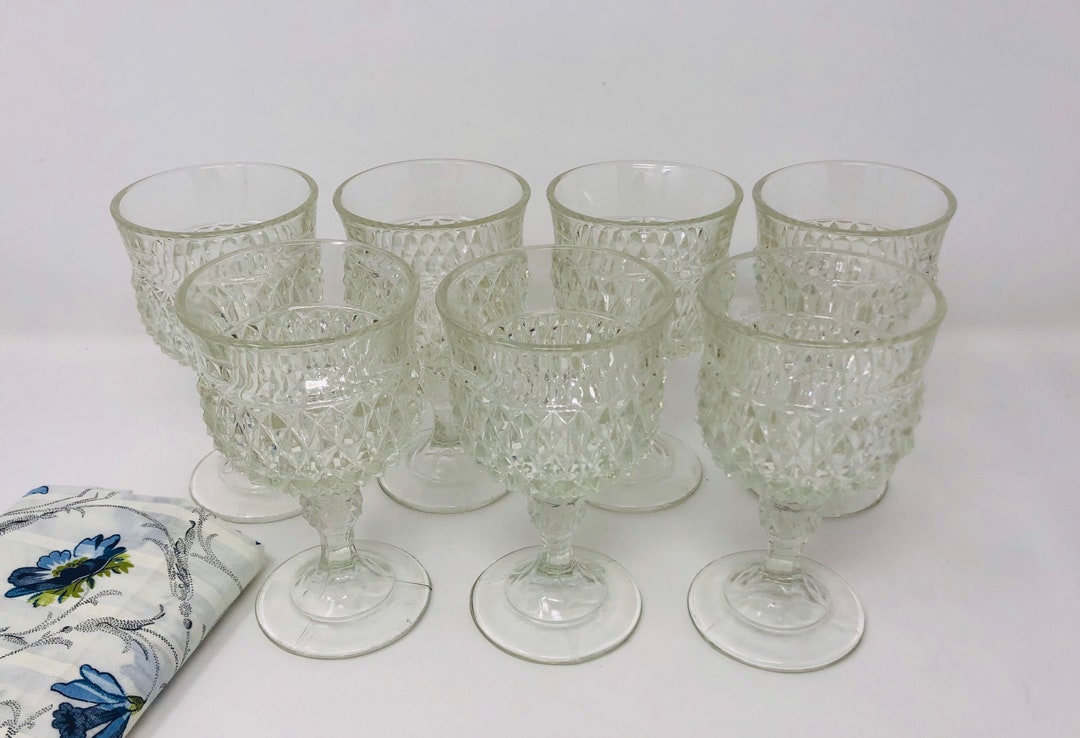 Diamond Point Wine Goblets Indiana Glass Clear Set of 7 1960s 1970s ...