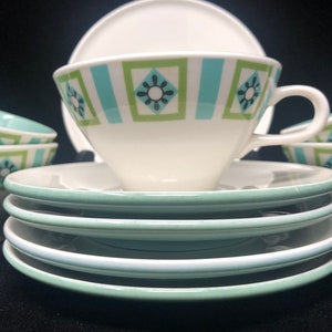 Bombay Green Iroquois CUPS SAUCERS Set of 5 Ben Seibel Design RARE 1969 ...