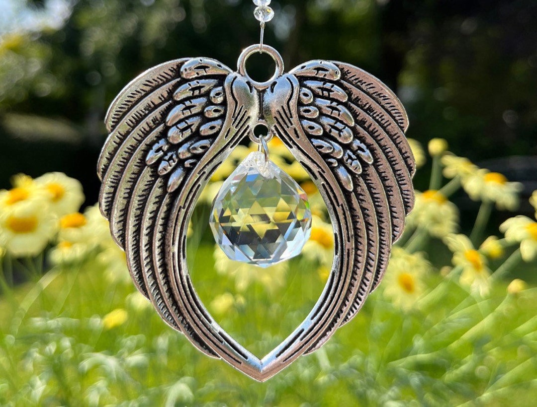 Green Angel Wings Crystal Suncatcher Window Home Hanging Decor Guardian ...