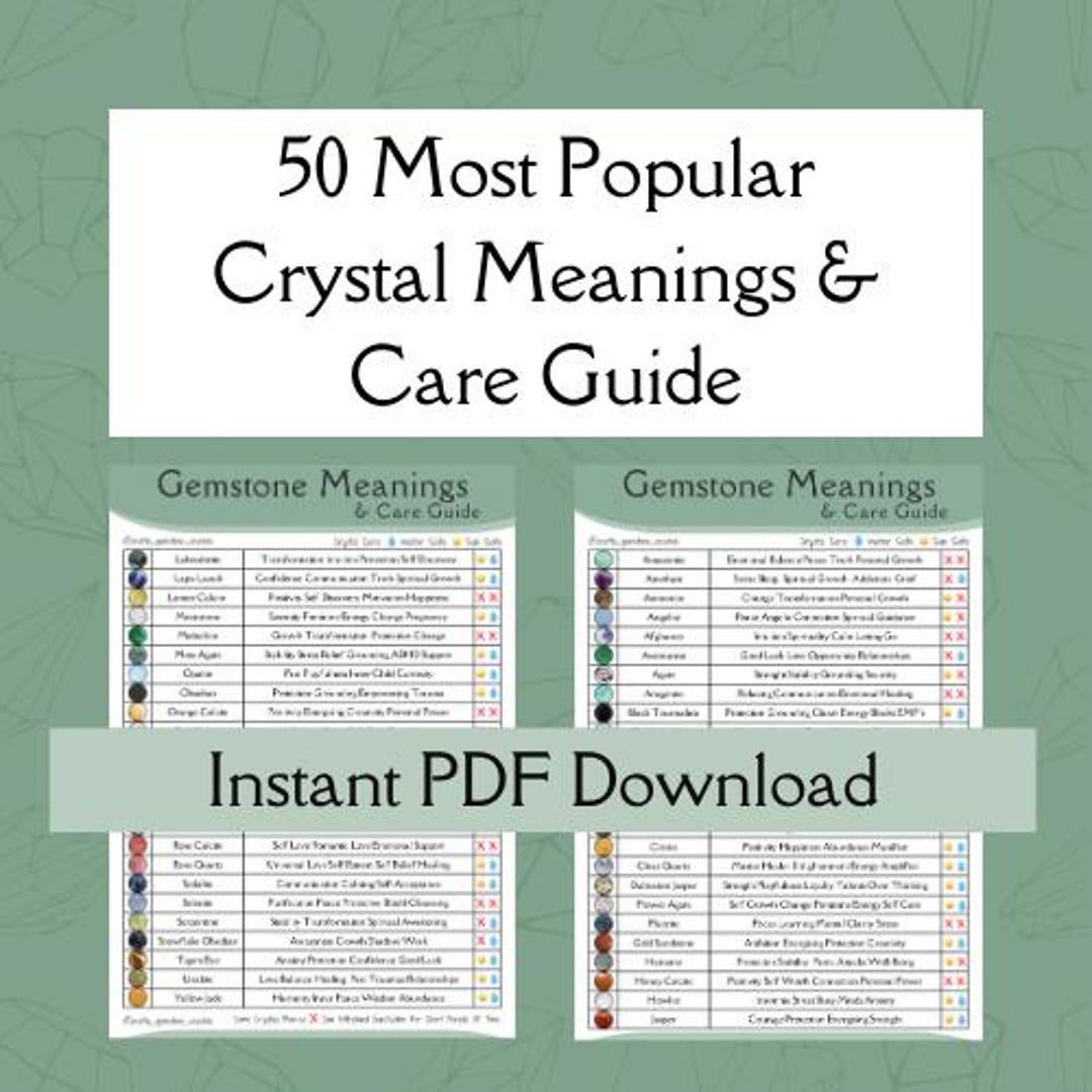 Printable Crystal Guide Meanings Gemstone Benefits Care Instructions ...