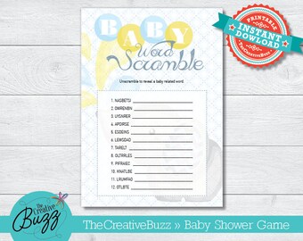 Elephant Baby Shower Game Baby Word Scramble Game Printable Purple ...