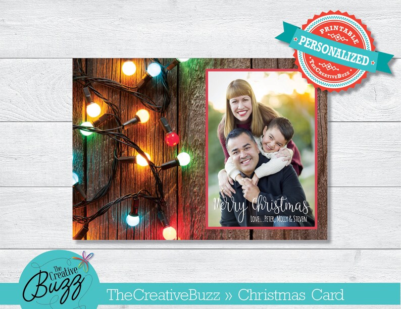 Personalized Photo Merry Christmas Lights Greeting Card / Envelopes ...