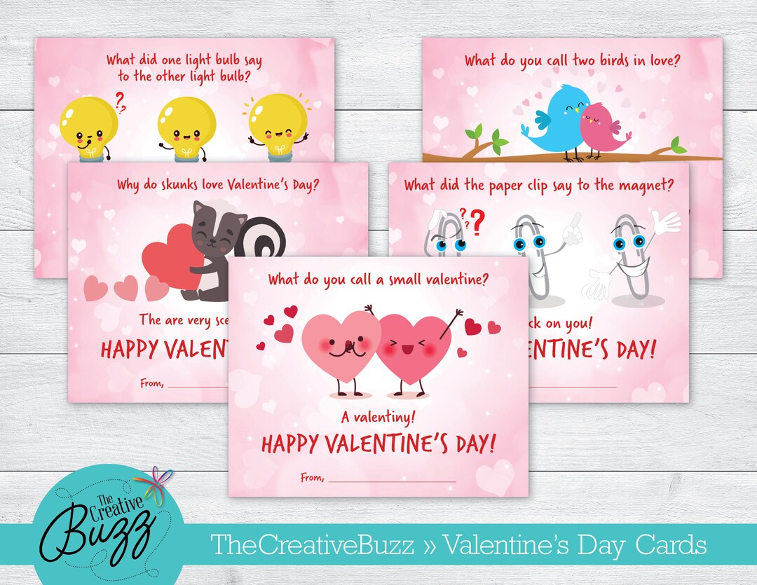 Kids Valentines Day Cute Joke Card Set | School Valentine Cards - Etsy