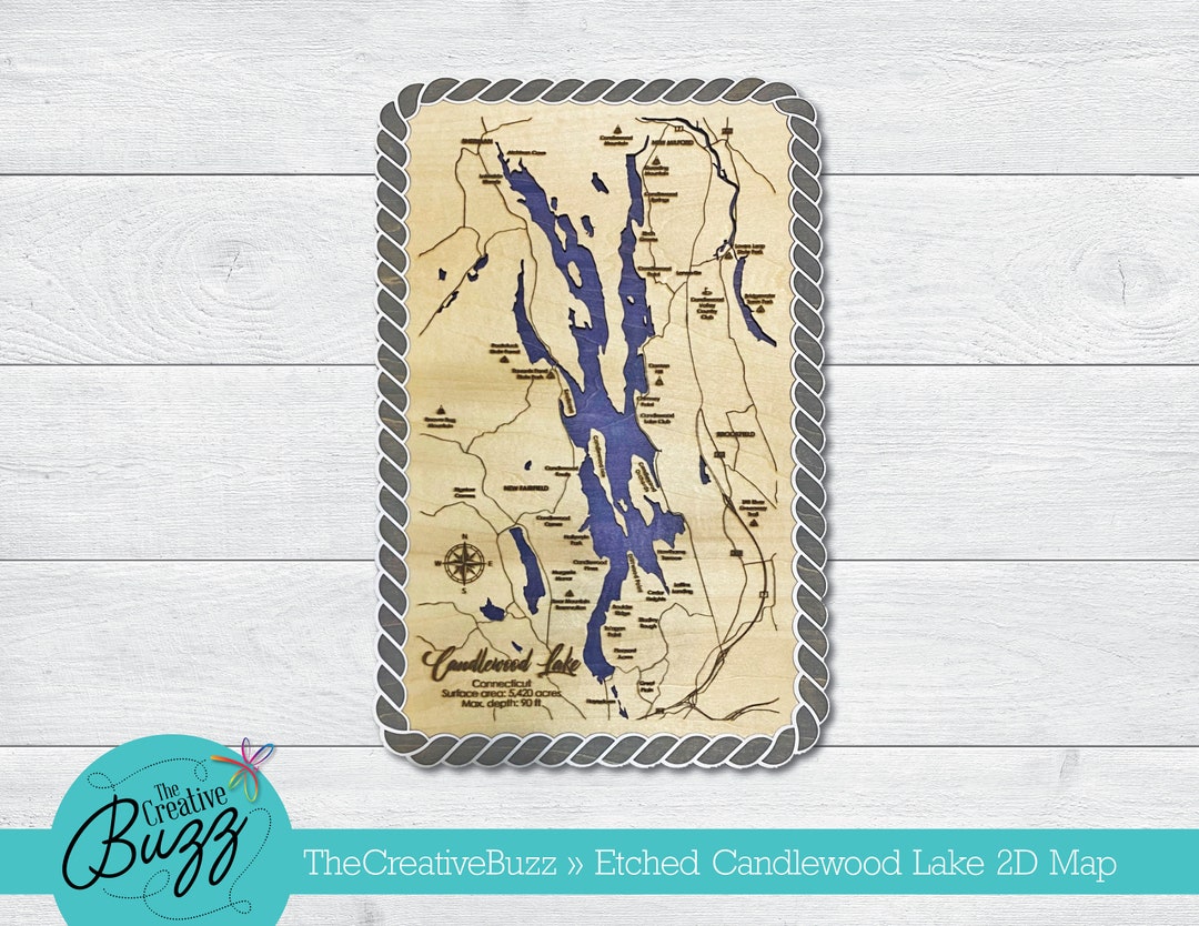 2D Lake Map, Candlewood Lake, Lake Life, Hand Painted, Laser Cut ...