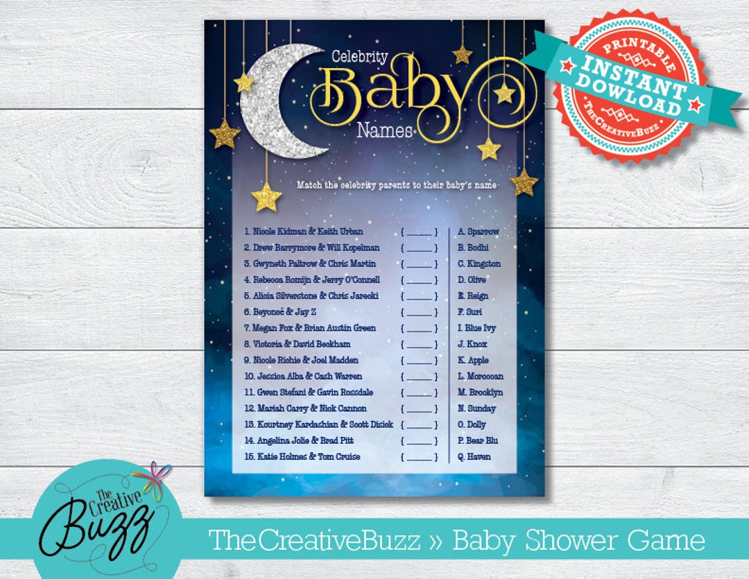 Twinkle Twinkle Little Star Blue Baby Shower Game: Celebrity Baby Names ...