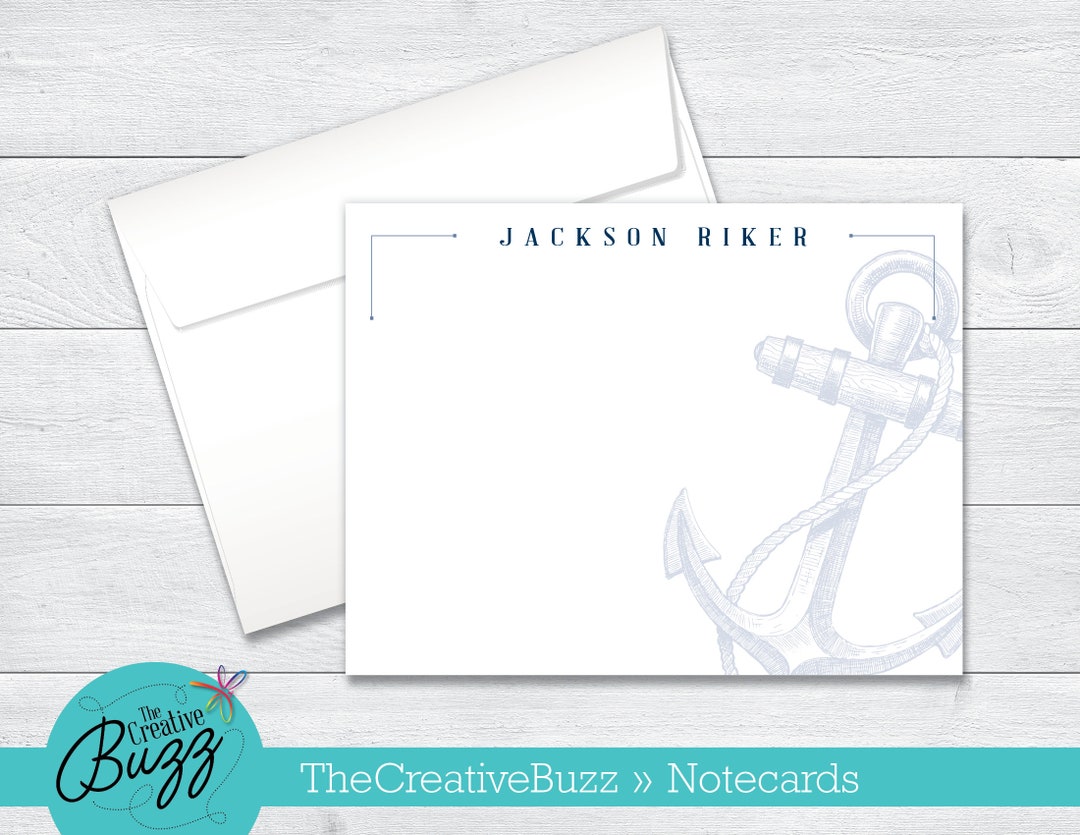 Nautical Stationery Set | Anchor Note Cards | Personalized Color and ...