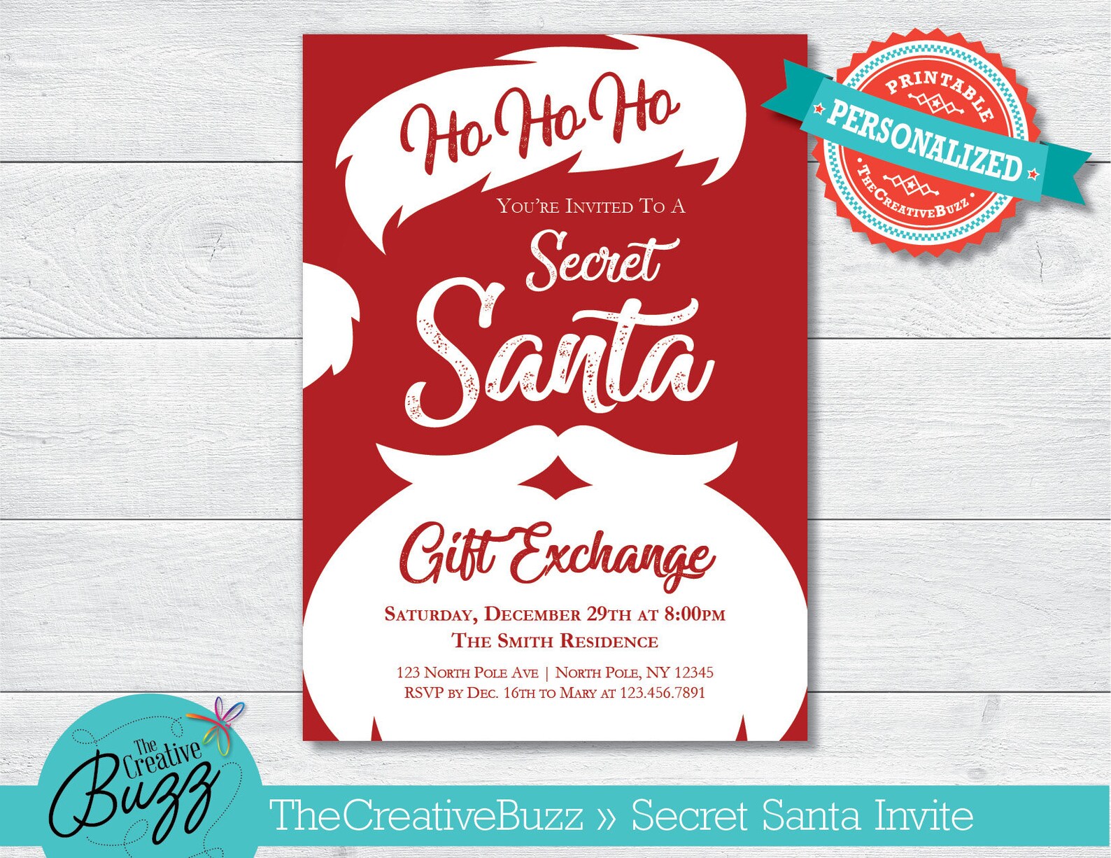 Christmas Secret Santa Exchange Invitation, Wish List Cards and Gift ...