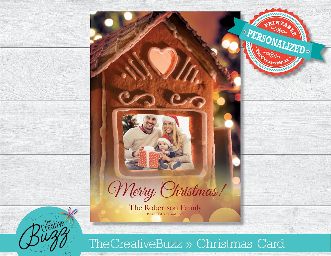 Personalized Photo Merry Christmas Gingerbread House Greeting - Etsy